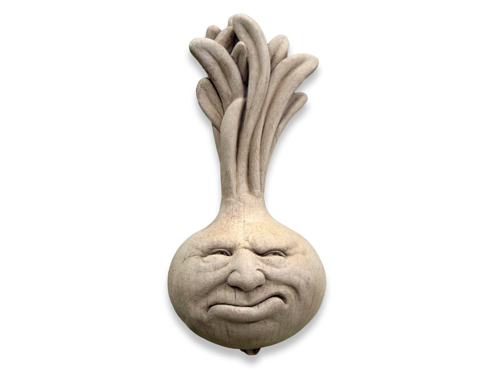 Onion Art Sculpture With Funny Face, Ornery Onion Stone Sculpture ...
