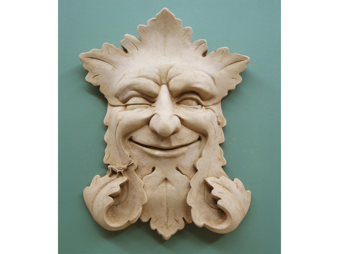 Large Green Man Plaque for Home & Garden, Stone Garden Sculpture With ...