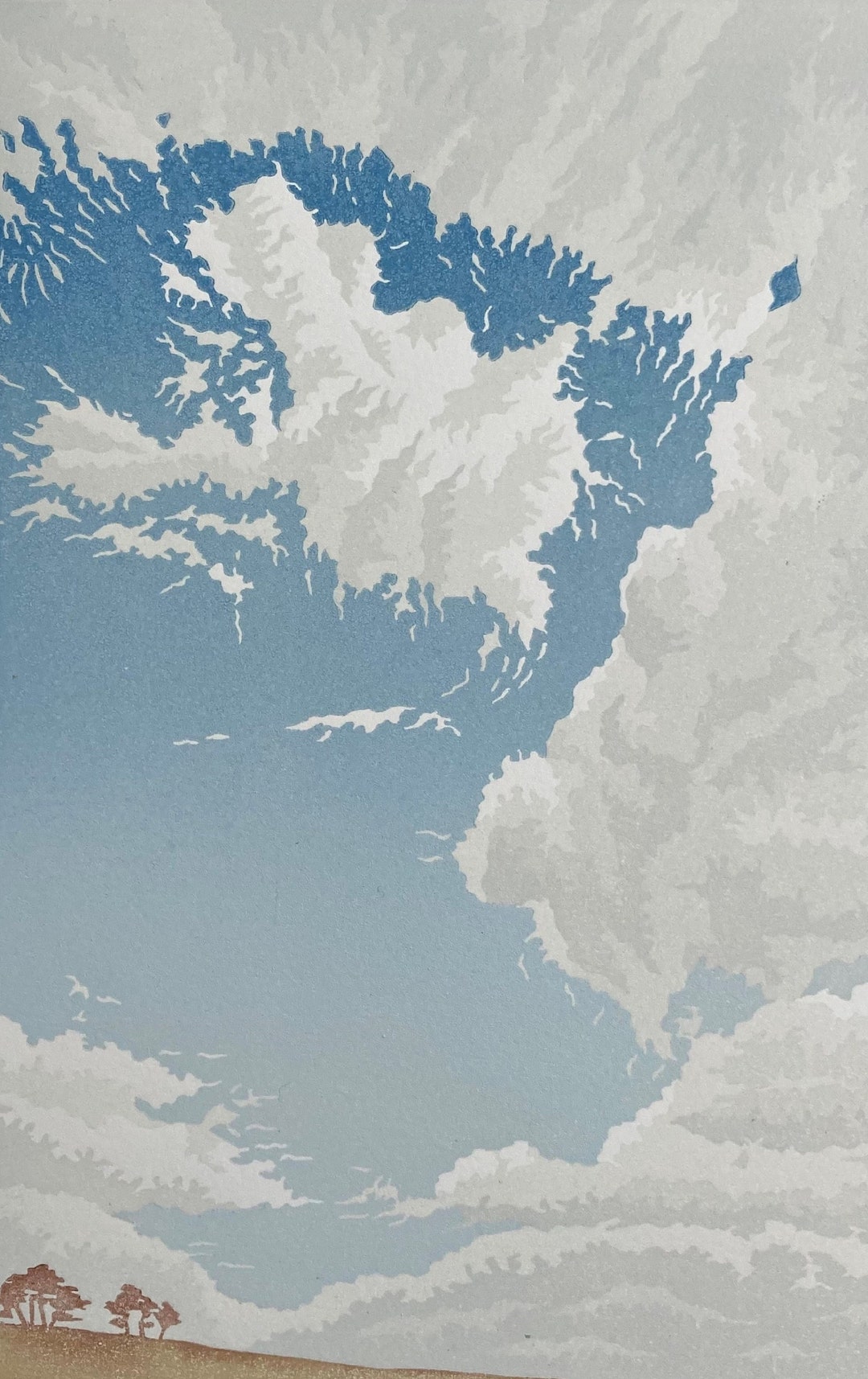 Cloudscape IV Lino Print: Big Sky, Clouds - Etsy