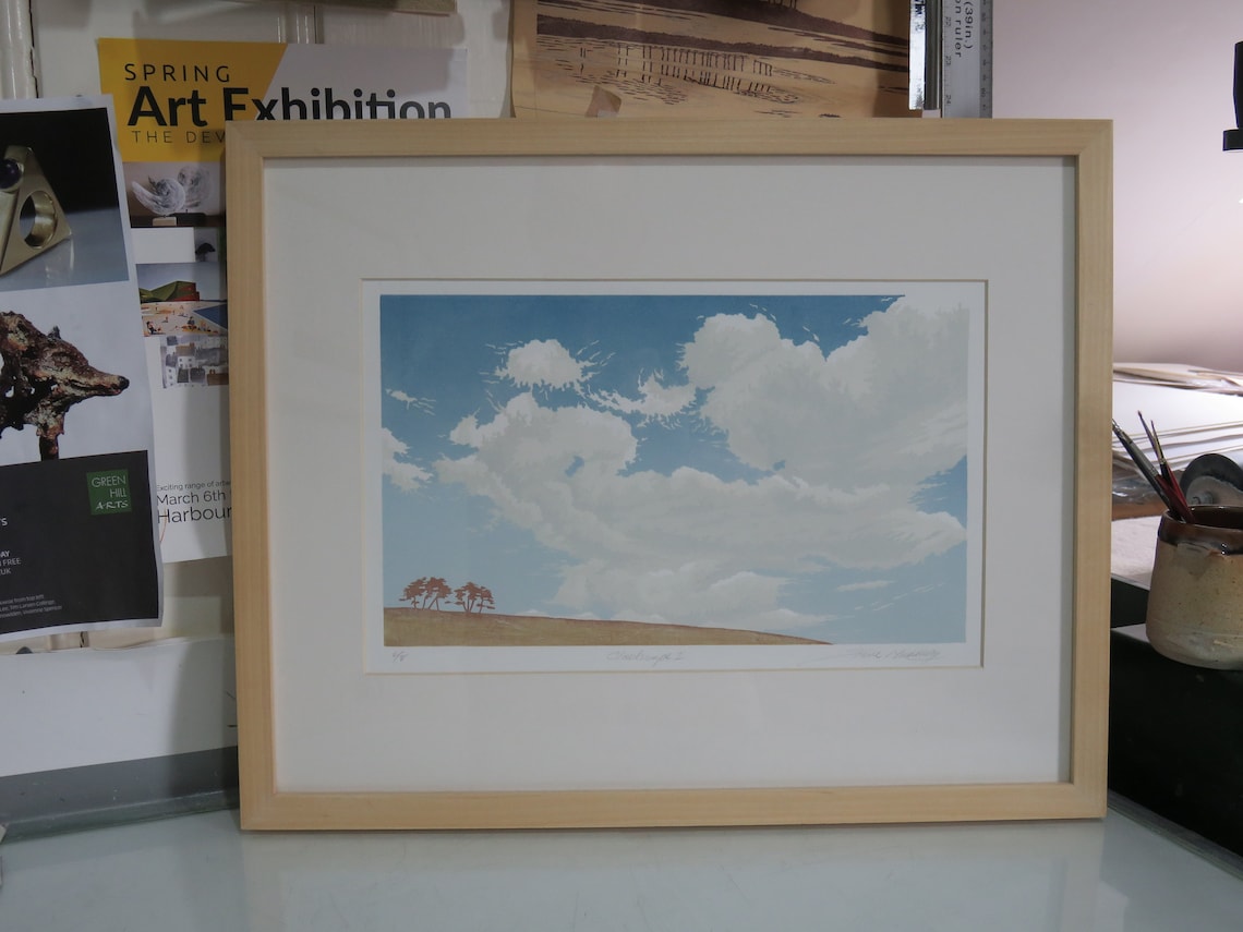 Cloudscape I Lino Print: Clouds, Big Sky and Trees. - Etsy