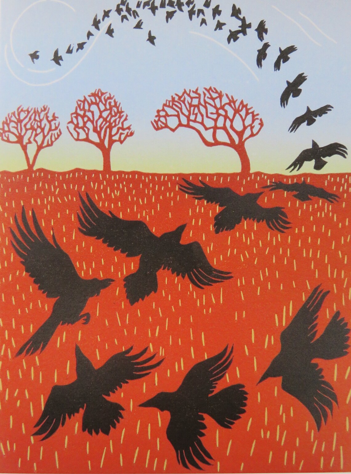 Ragged Crows Greetings Card: Crows Flying Over Stubble Field - Etsy
