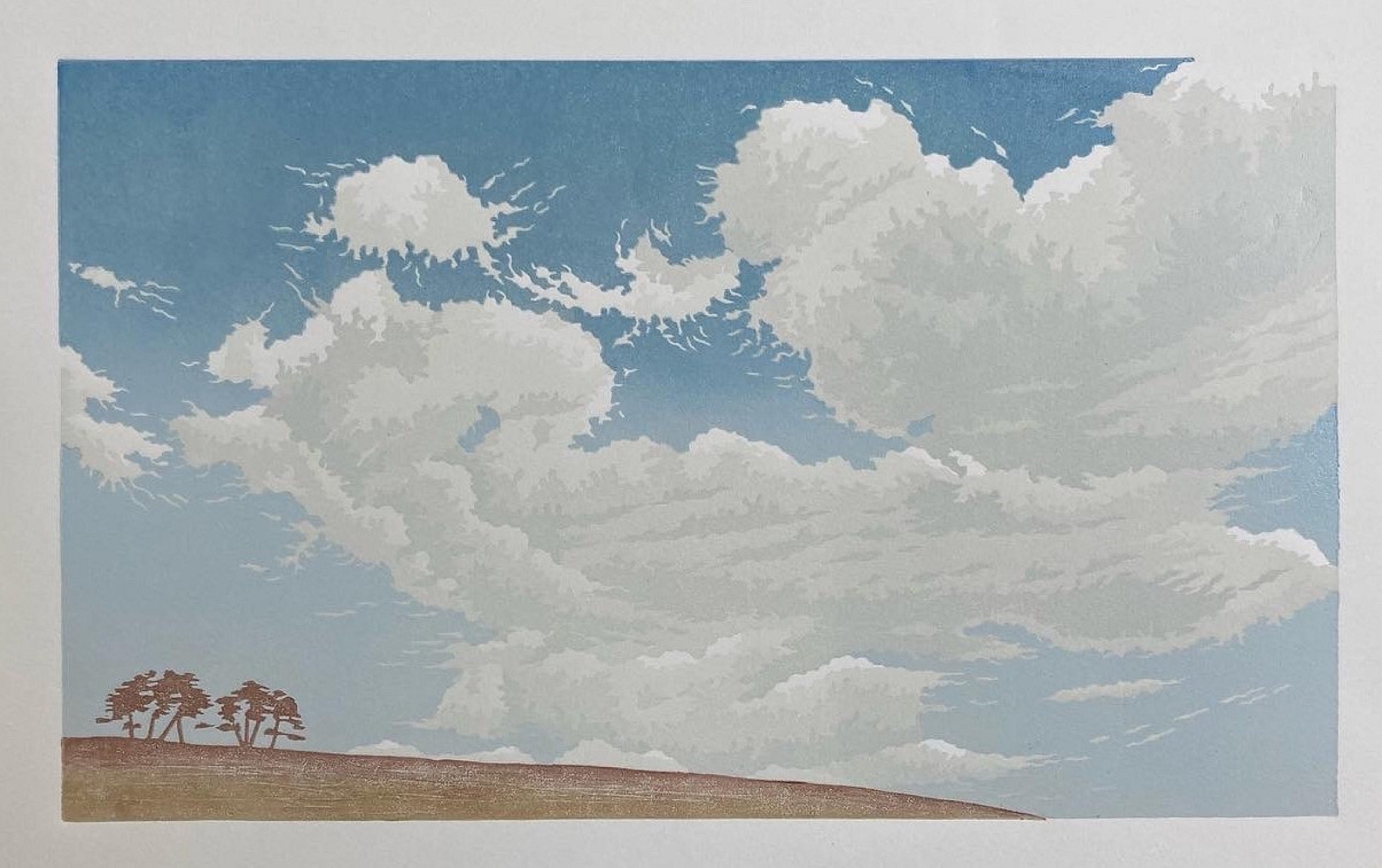 Cloudscape I Lino Print: Clouds, Big Sky and Trees. - Etsy