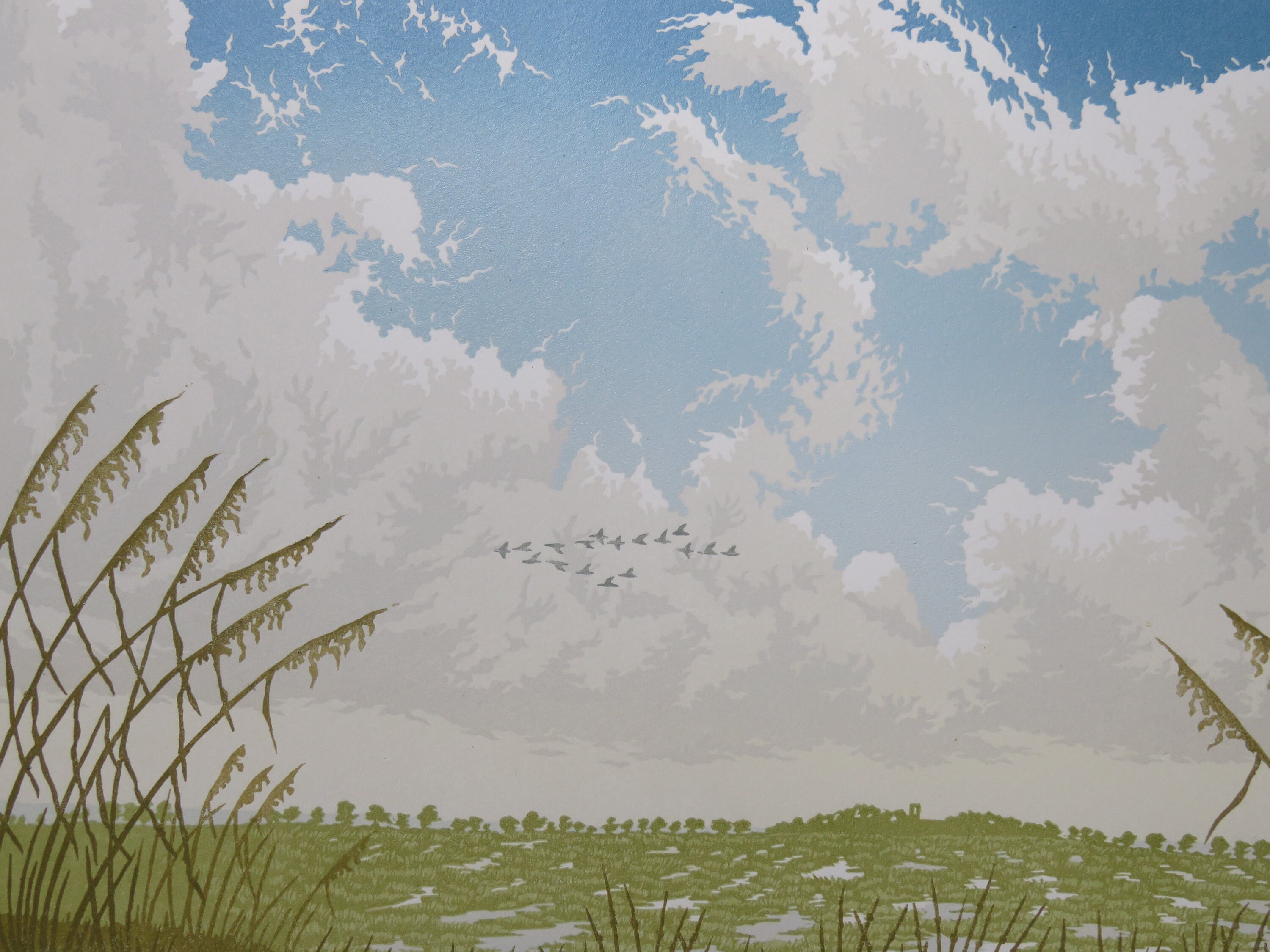 The Marsh: Lino Print of Flooded Marshes Somerset Levels With - Etsy