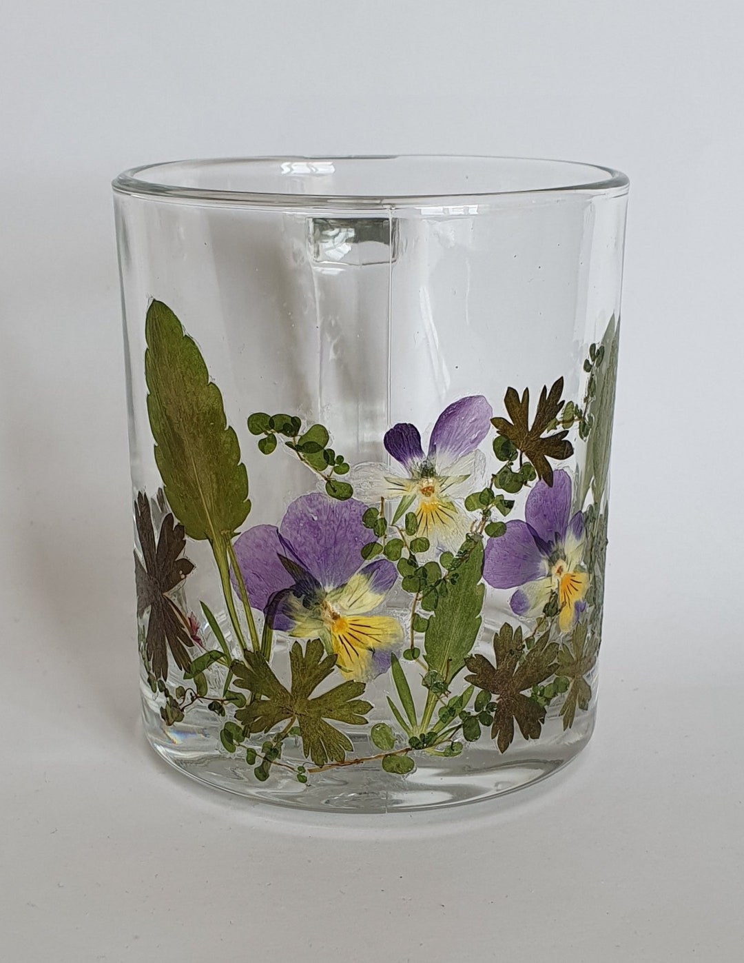 Real Pressed Flowers Glass Mug, Mug With Real Wild Flowers, Coffee Mug ...