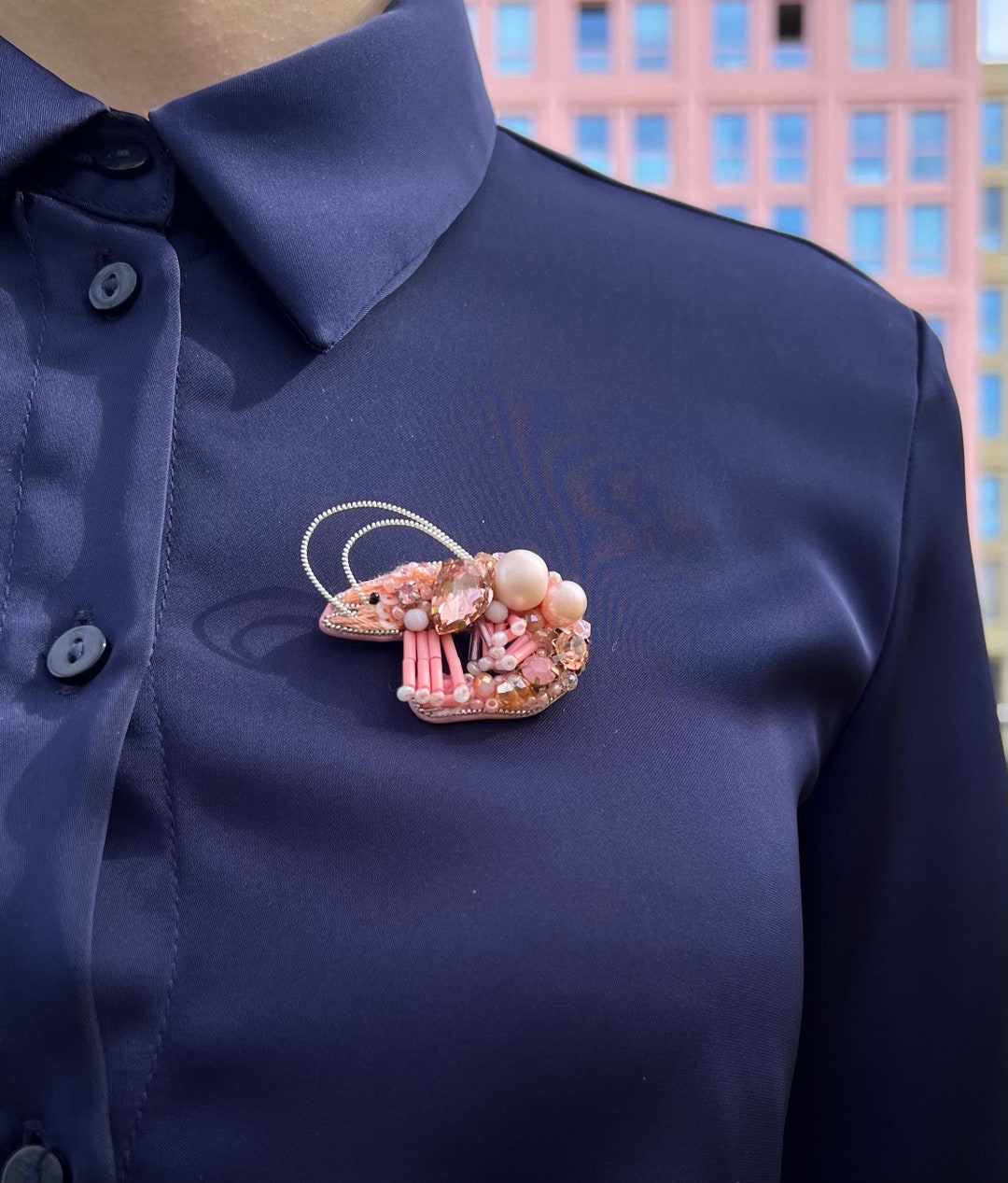Brooch Shrimp Fish Peach Colour Seafood Brooch Exclusive Brooch Crystal ...