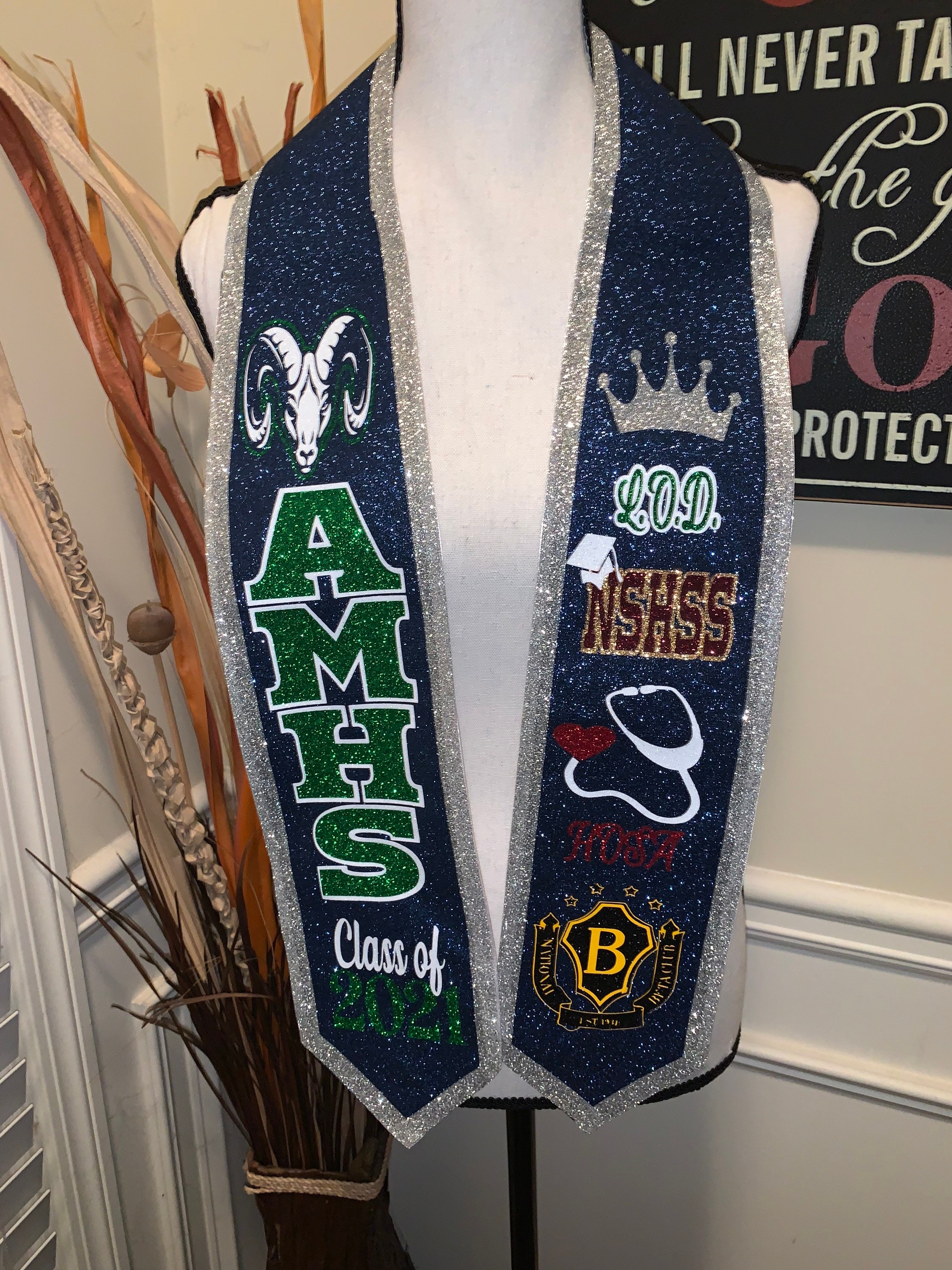 High School Custom Full Glitter Graduation Stoles - Etsy