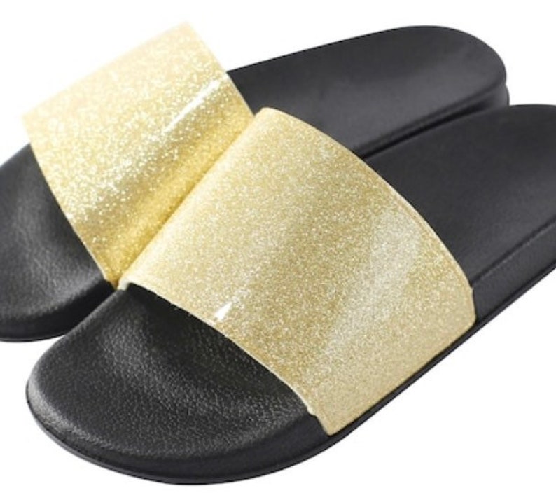 Silver or Gold Glitter Custom Slides | Etsy