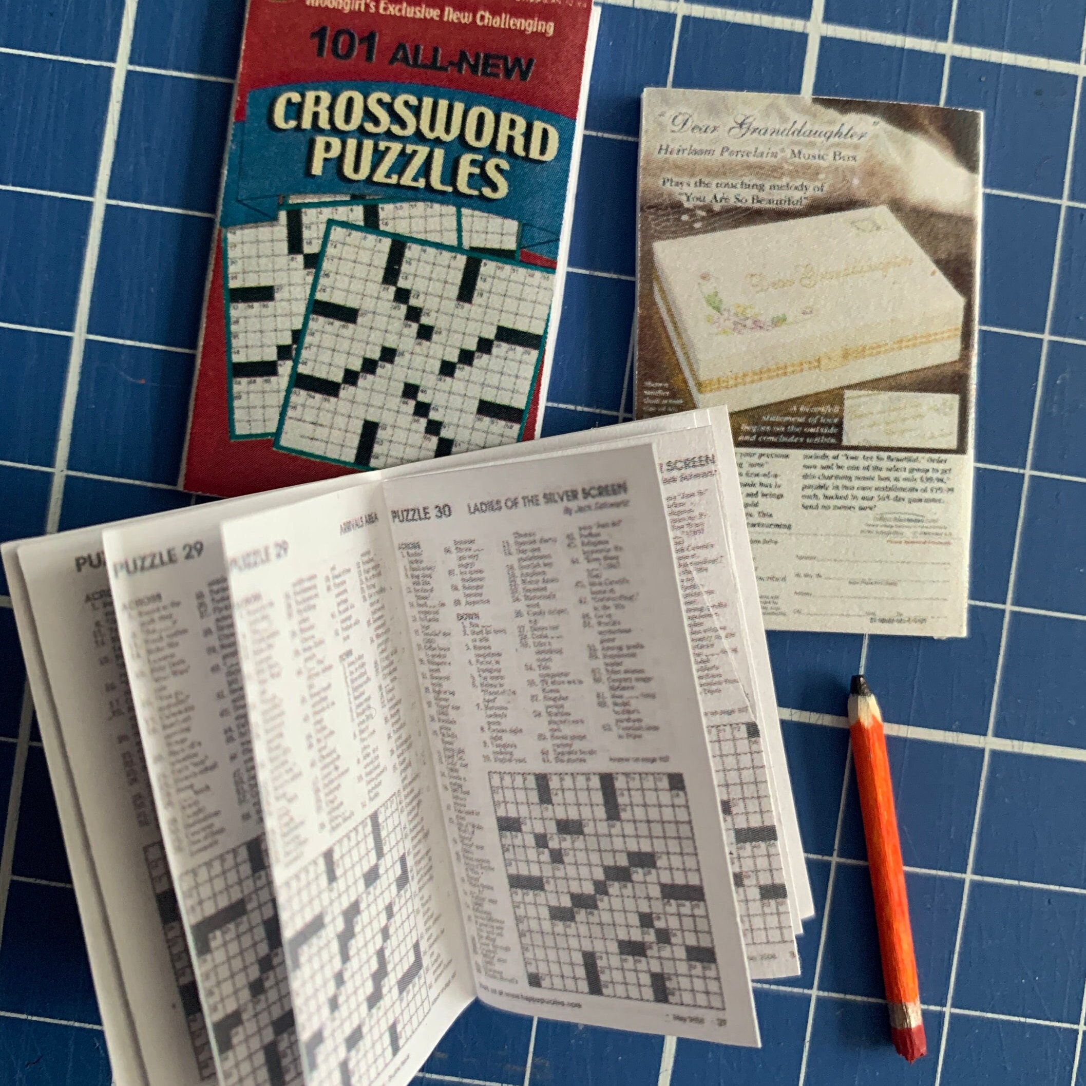 Crossword Puzzle Book and Pencil Miniature 1/6 Scale for Elves and ...