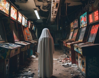 Ghost in an Abandoned Arcade, Nostalgia Poster, Art Poster Print, Dark ...