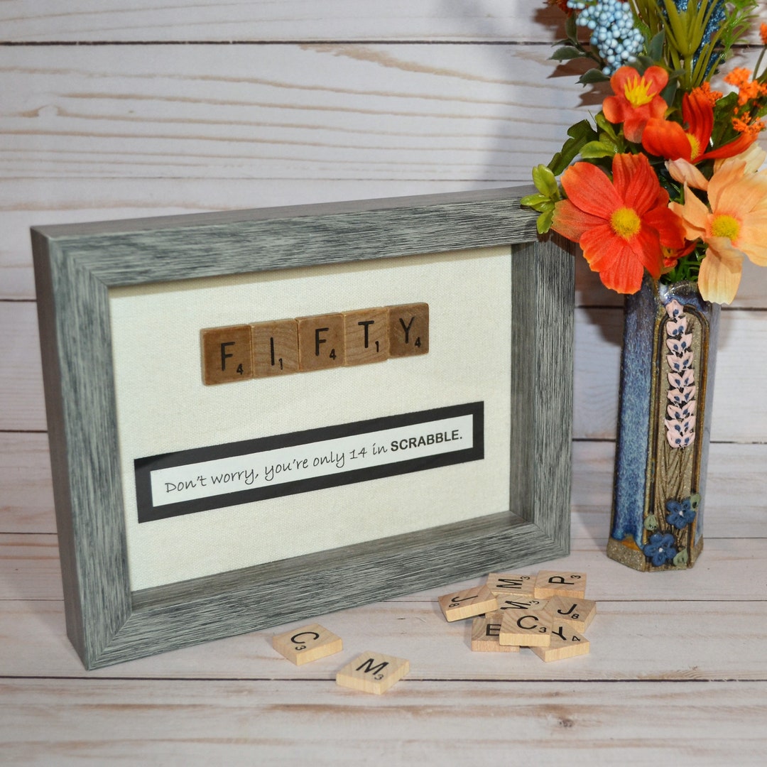50th Birthday Scrabble Tile Shadow Box – Funny Milestone Gift - Etsy