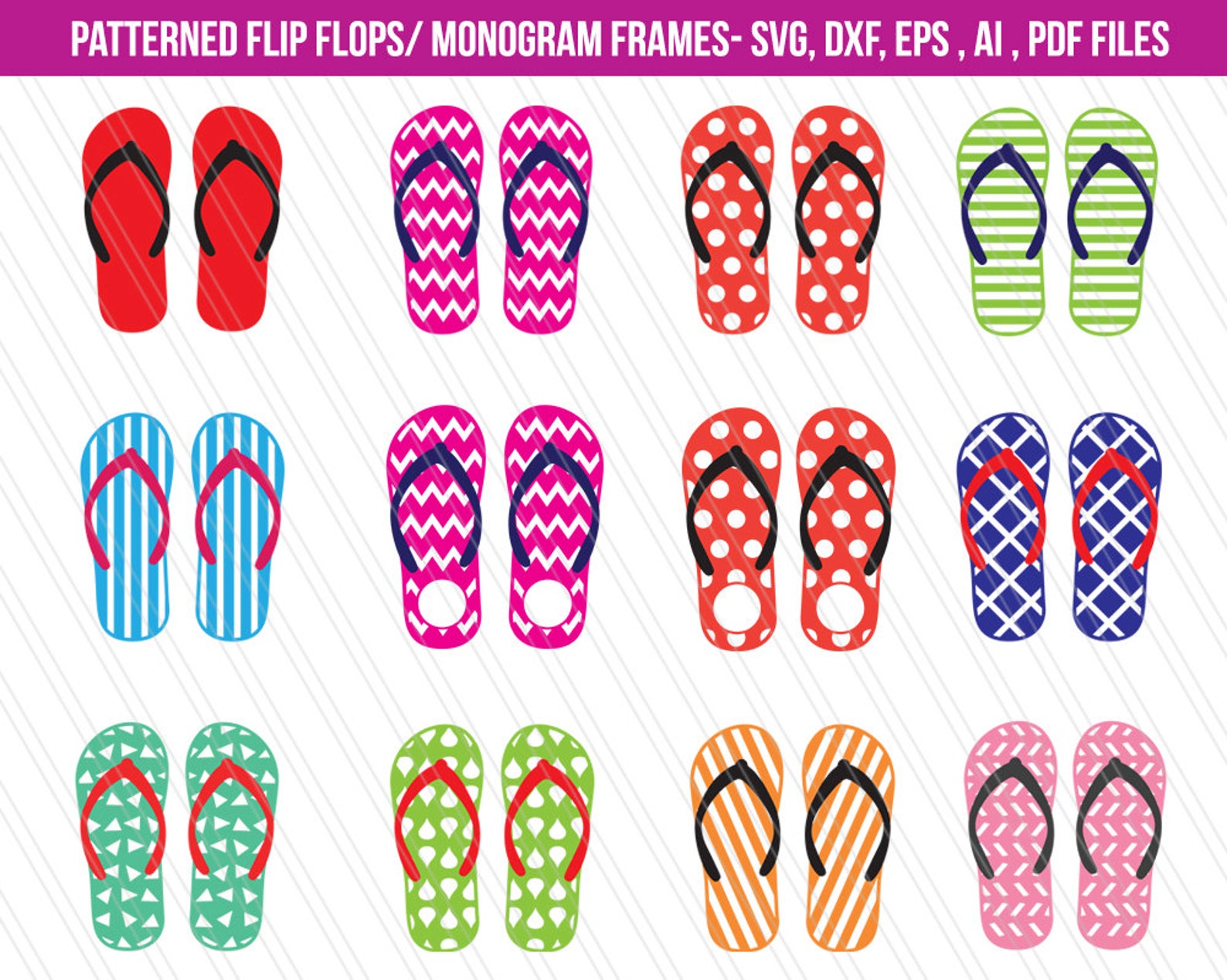 Flip Flops SVG Cutting Files Dxf Flip Flops Monogram Frames - Etsy