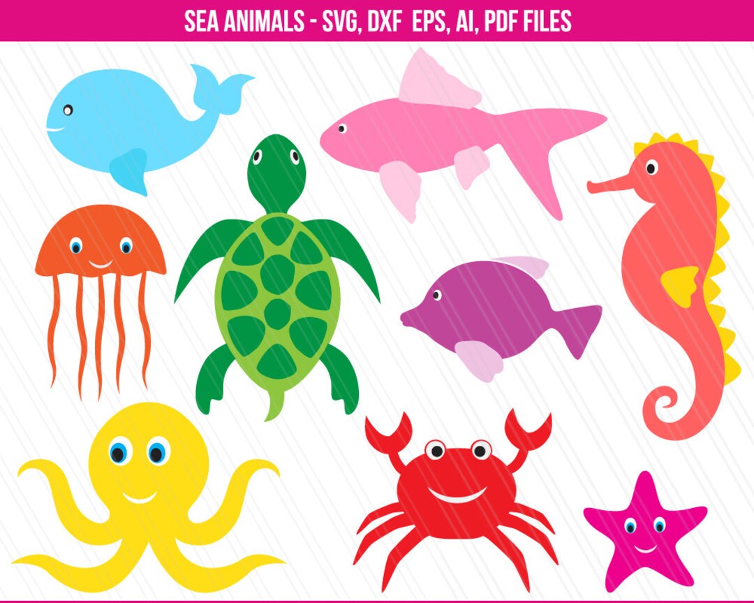 Sea Creatures Svg, Ocean Creatures Clipart, Fish, Sea Horse, Crab ...
