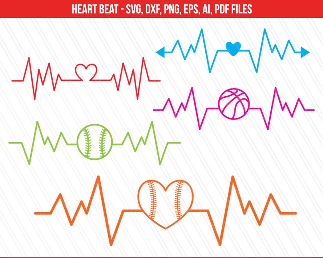 Heart Beat SVG, Sports Svg, Basketball Baseball Heart Heartbeat Svg ...