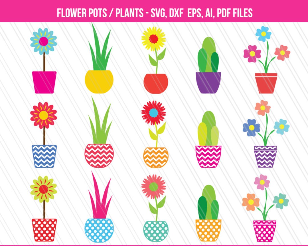 Flower Pot SVG Cutting Files, DXF, Flowers Clipart , Plants Clipart ...
