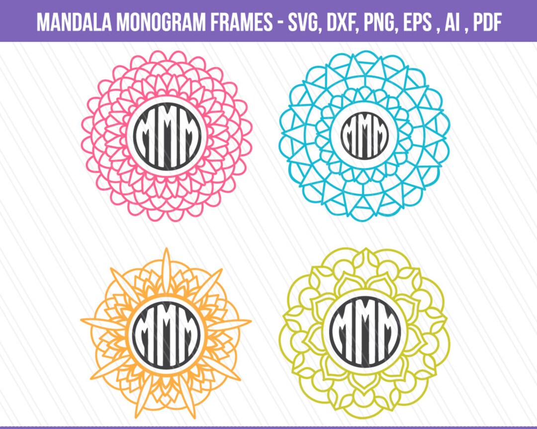 Mandala SVG Cutting File, DXF, Mandala Monogram Frames, Mandala Vector ...