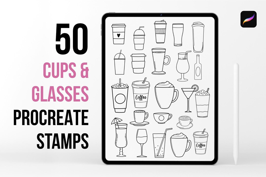 50 Cups & Glasses Stamps Procreate | Drinks Stamps Procreate | Coffee ...