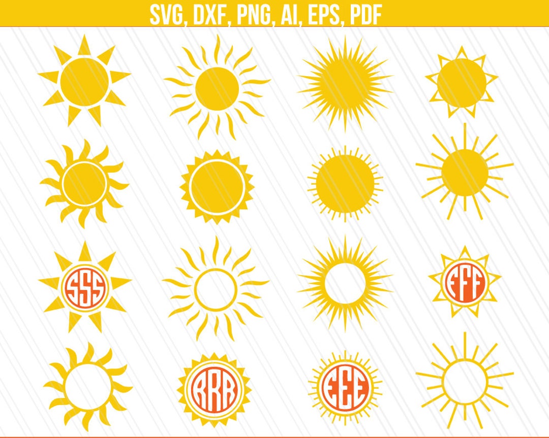 Sun SVG BUNDLE, Summer Svg, Sunlight Svg, Sun Monogram Frame, Cricut ...