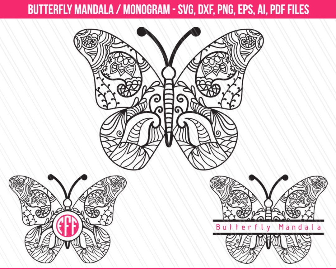Butterfly Mandala Svg, Monogram Svg, Butterfly Clipart, Butterfly ...