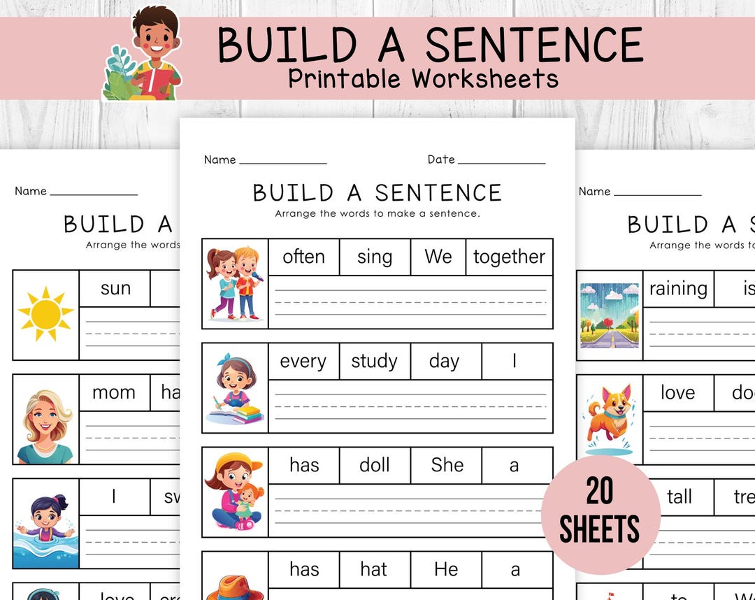 Build a Sentence Worksheets, Kindergarten 1st 2nd Grade ELA Worksheet ...