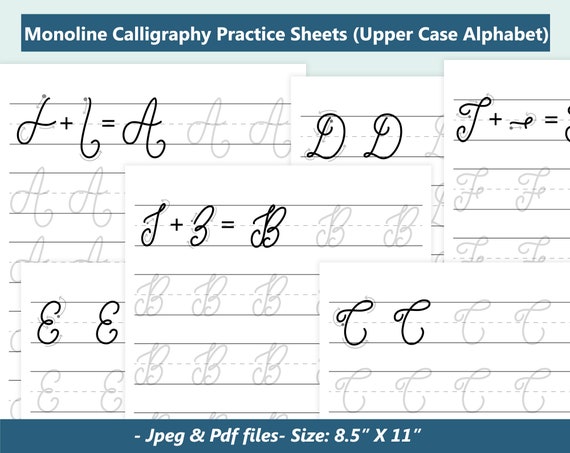 Calligraphy Practice Sheets Calligraphy Template Monoline | Etsy