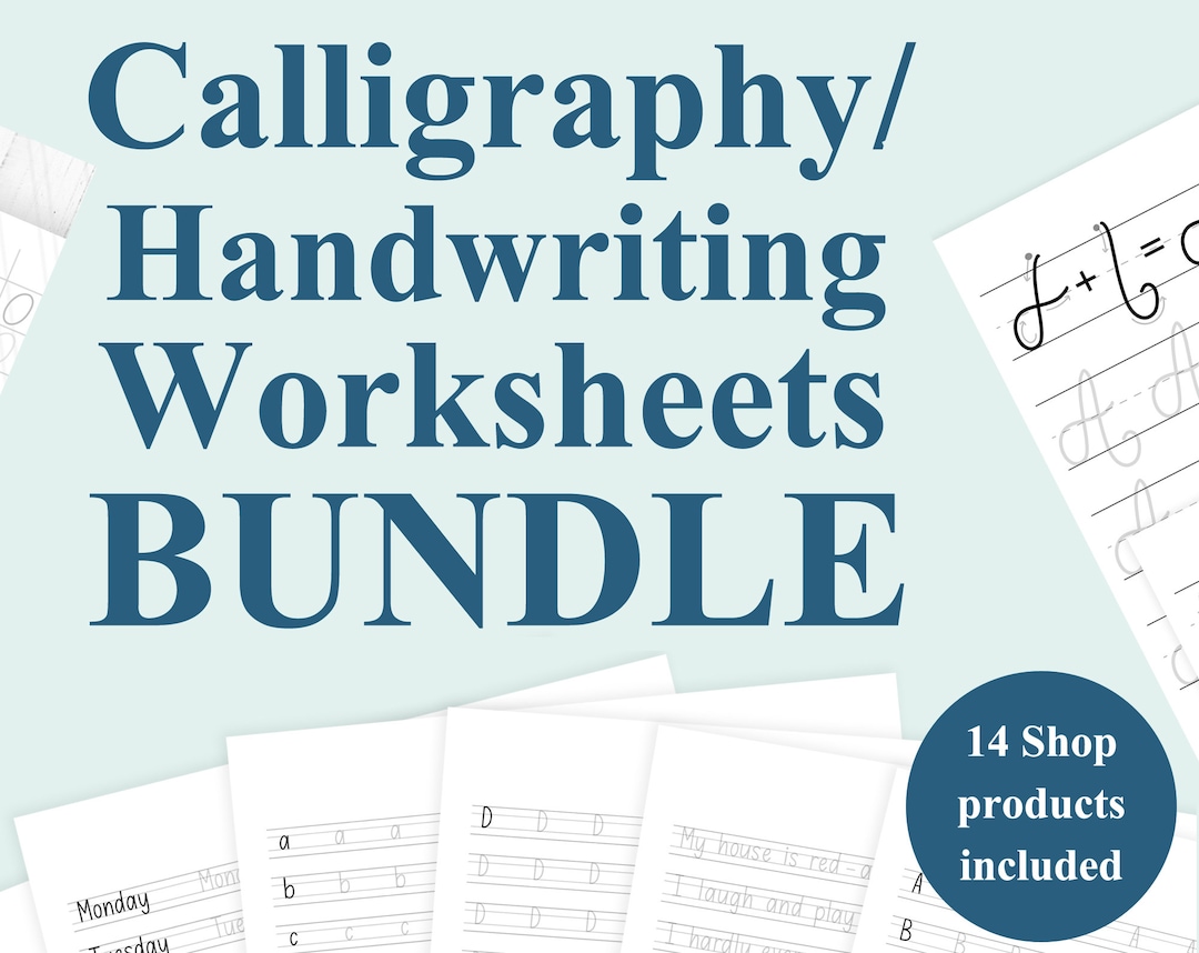 Calligraphy and Handwriting Worksheets Bundle, Hand Lettering Practice ...