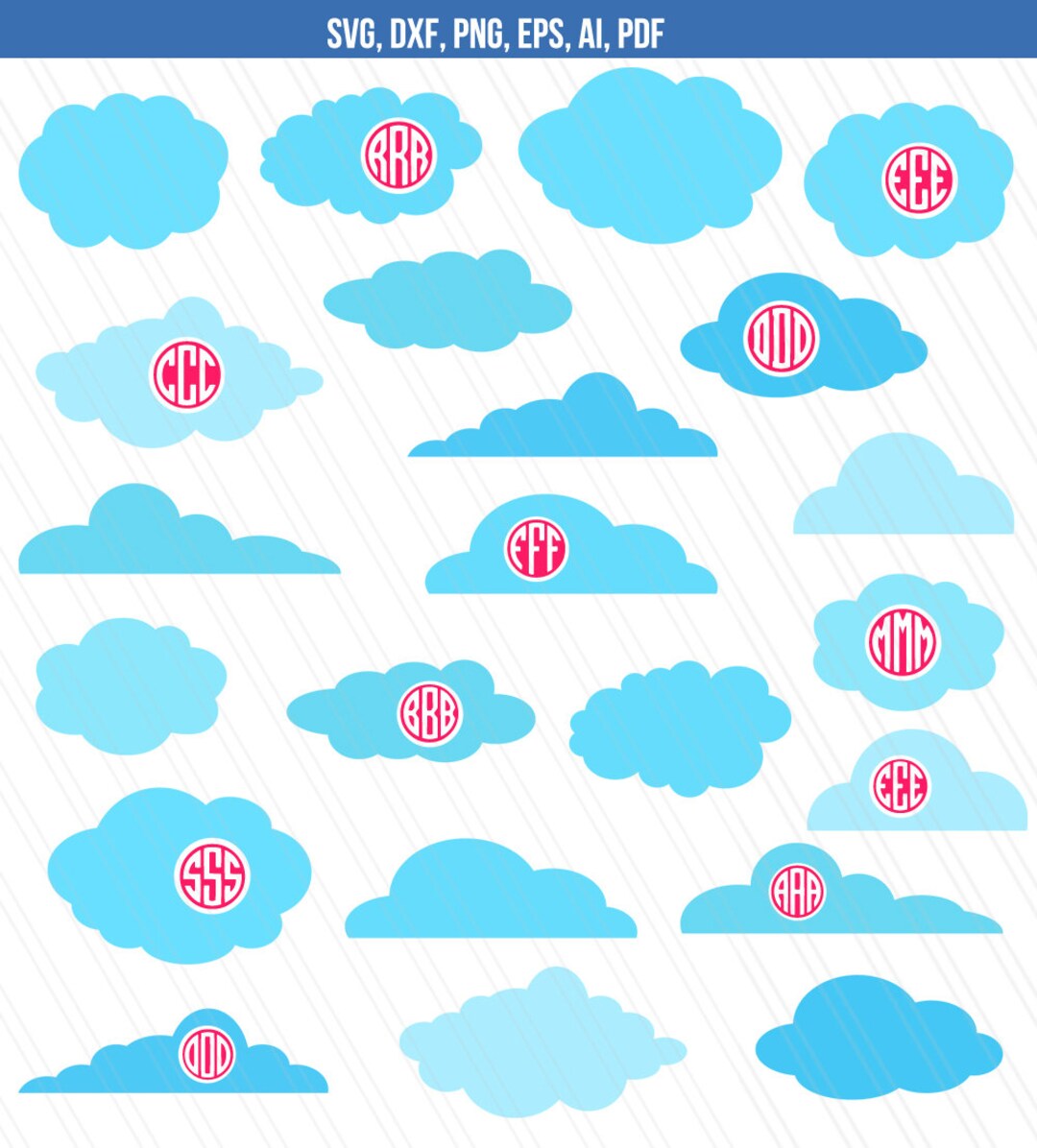 Cloud SVG, Clouds Bundle, Clouds Vector, Cloud Monogram Svg, Cloud ...