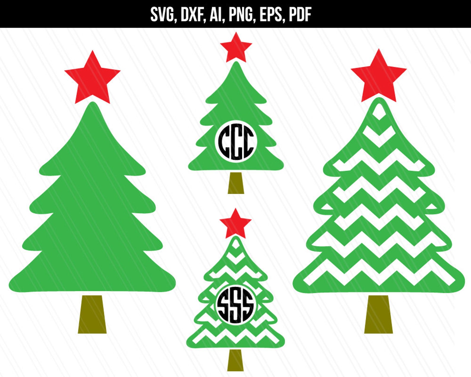 Christmas Tree Svg Christmas Tree Monogram Frames Cut Files | Etsy