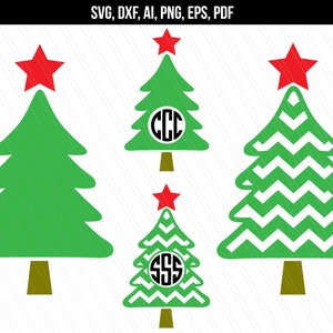 Christmas Tree Svg, Christmas Tree Monogram Frames Cut Files, Chevron ...