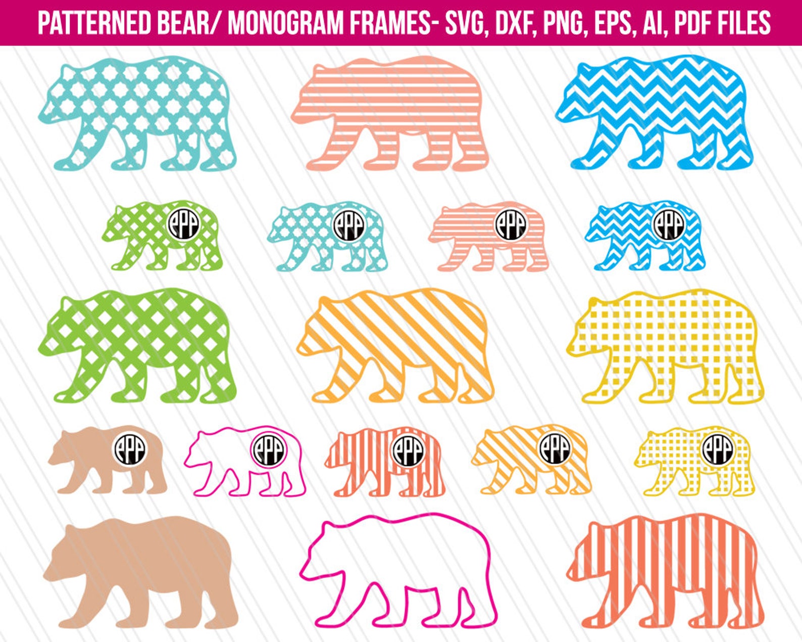 Bear SVG Cutting Files Bear Svg Patterned Bear Clipart - Etsy