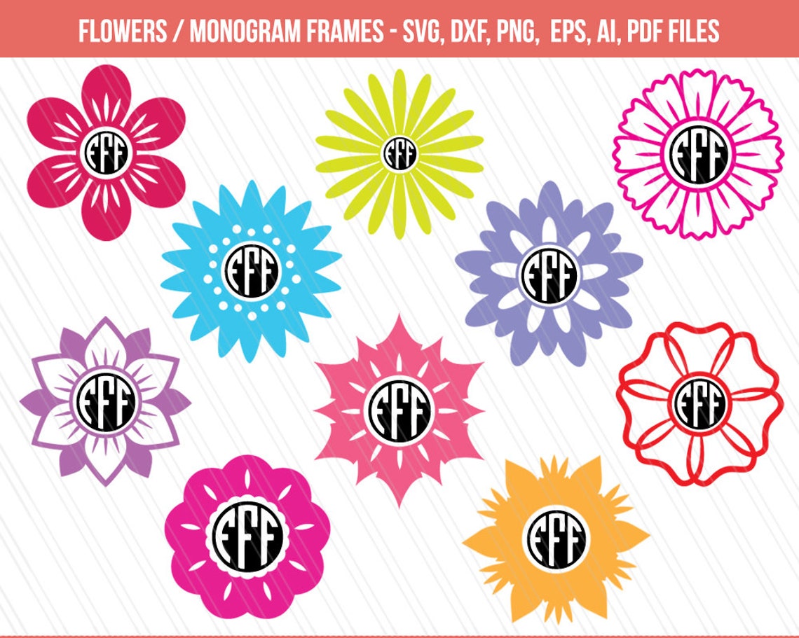 Flowers Svg Flower Monogram Frames Flowers Clipart Spring - Etsy