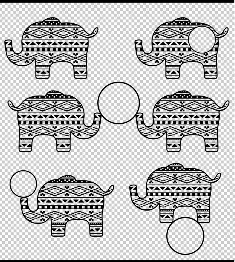 Aztec Elephant Art Svg dxf Elephant monogram frames Tribal | Etsy
