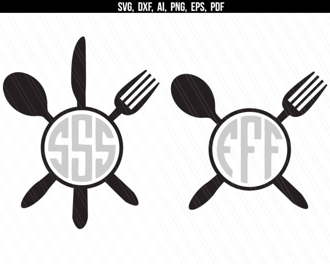 Kitchen Monogram Svg, Kitchen Utensils Monogram Frame, Spoon Fork Knife ...