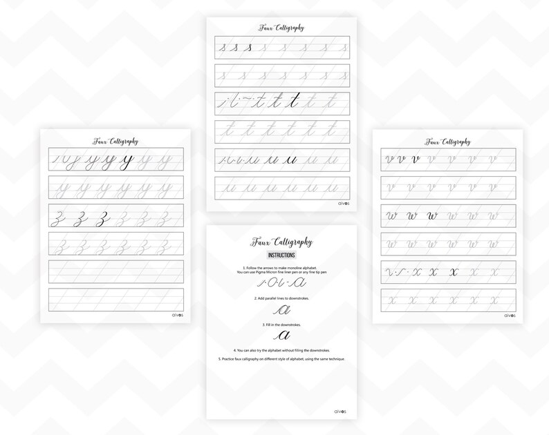 Hand Lettering Practice Sheetsfaux Calligraphy - Etsy