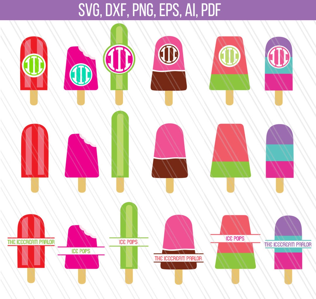 Ice Cream Svg, Popsicle Clipart, Ice Pops, Ice Lollies Monogram Frames ...