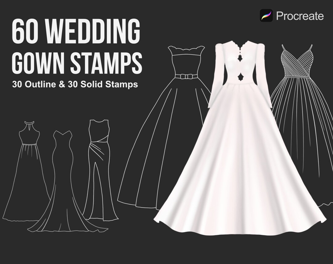 60 Wedding Dress Procreate Stamp Brush, Procreate Brushes, Wedding Gown ...