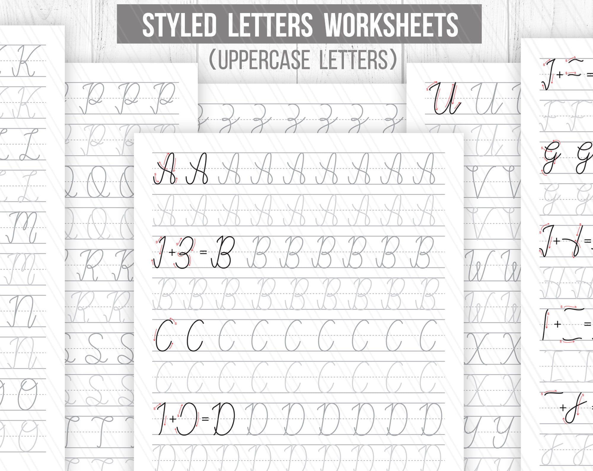 Calligraphy and Handwriting Worksheets Bundle, Hand Lettering Practice ...