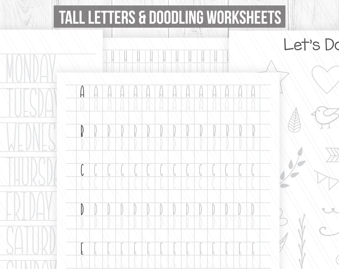 Beginner Hand Lettering Worksheets, Tall Letters Worksheets, Printable ...