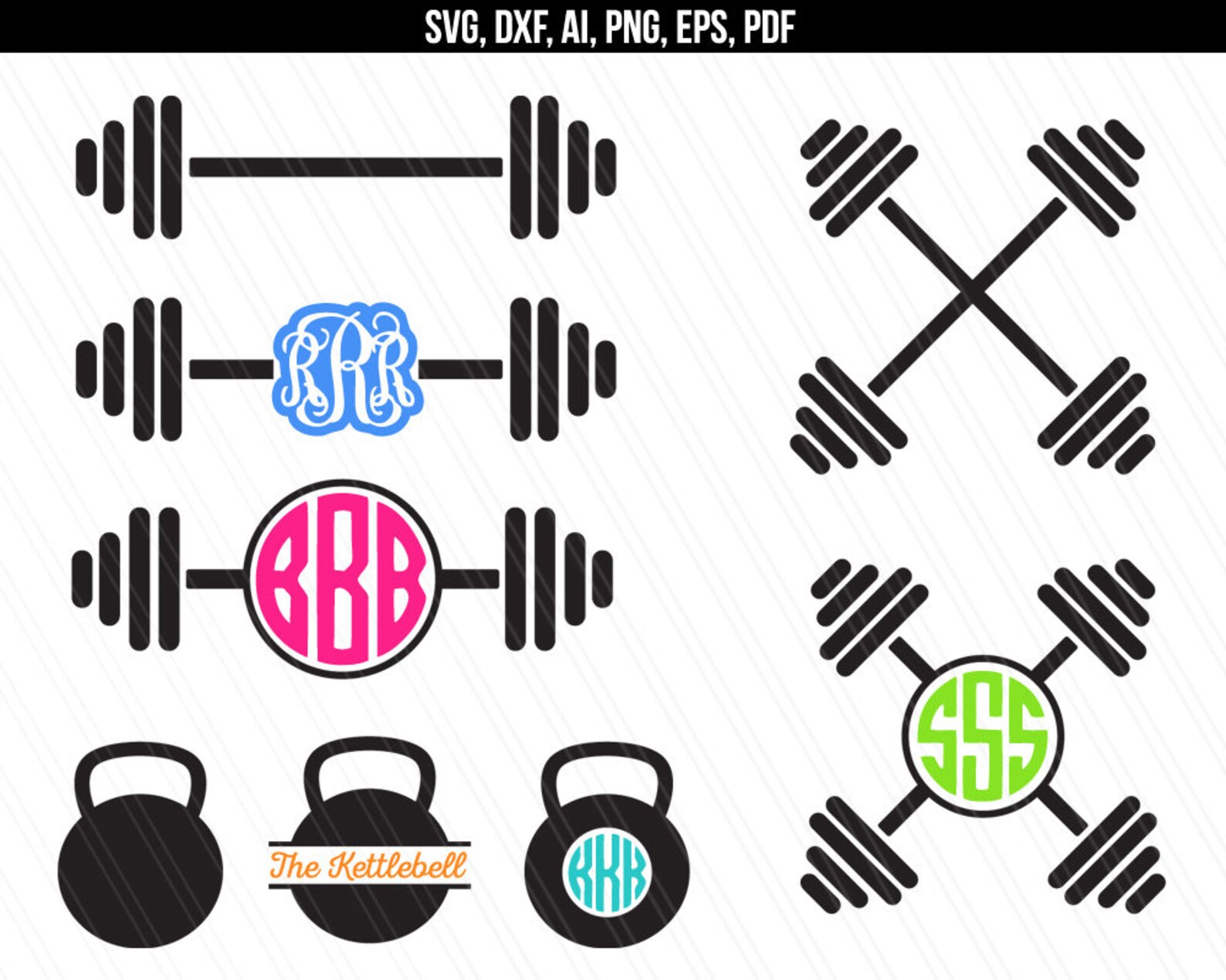 Barbell Svg Kettlebell Svg Barbell Monogram Cross Weights | Etsy