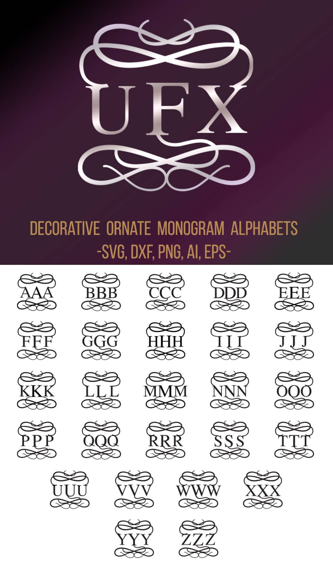 Decorative Monogram Vector Font for Invitations Royal - Etsy