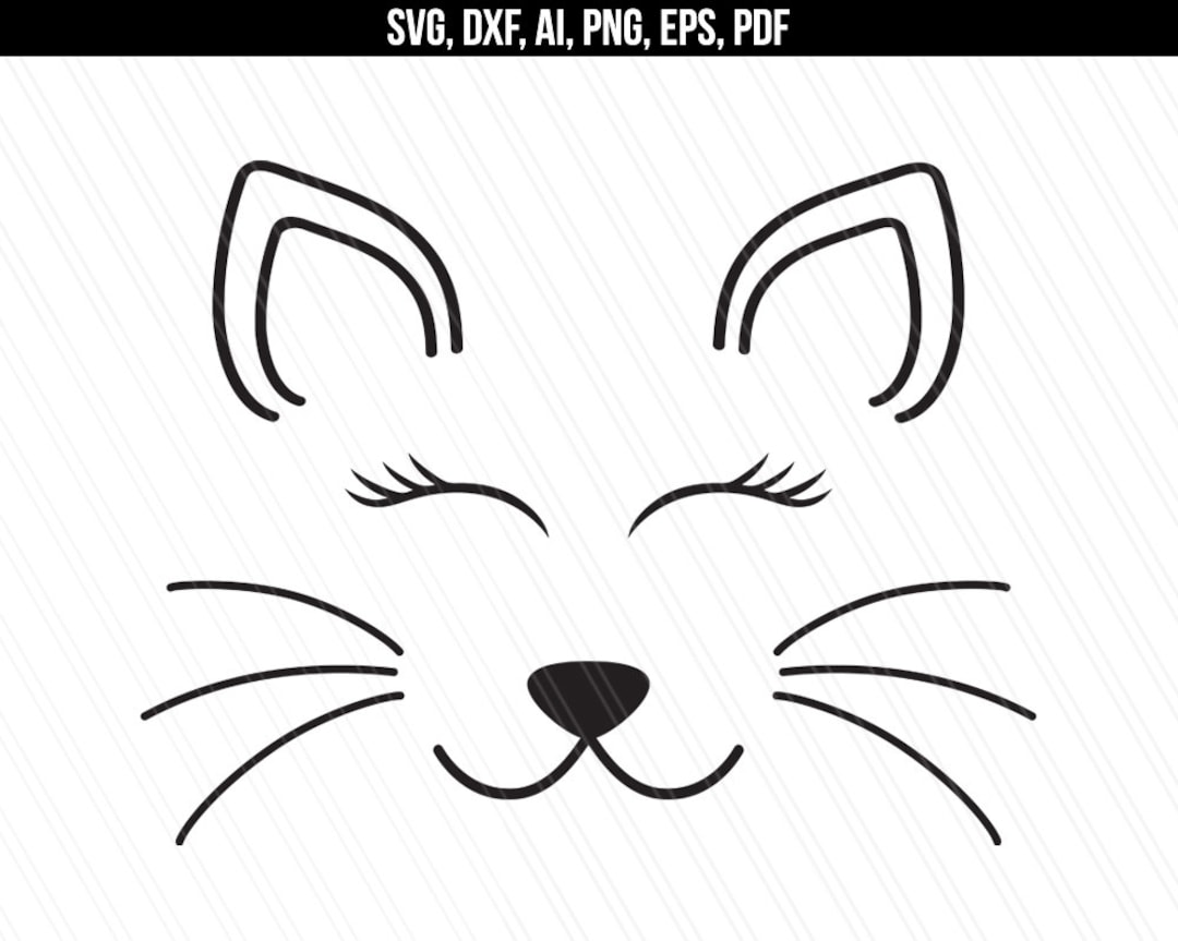Cat Face SVG, Kitty Svg, Cat Face With Whiskers, Meow Svg, Kitten Svg ...