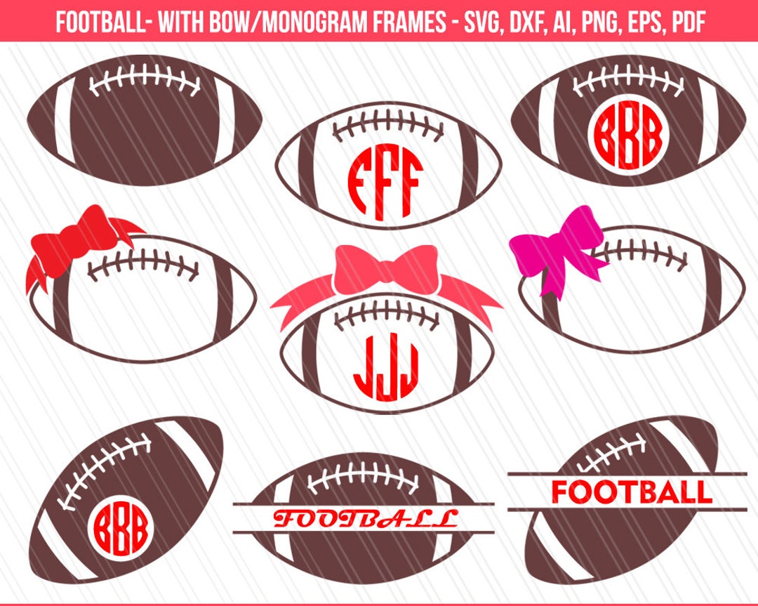 Football Svg, Football Svg With Bow, Football Monogram Svg, Football ...