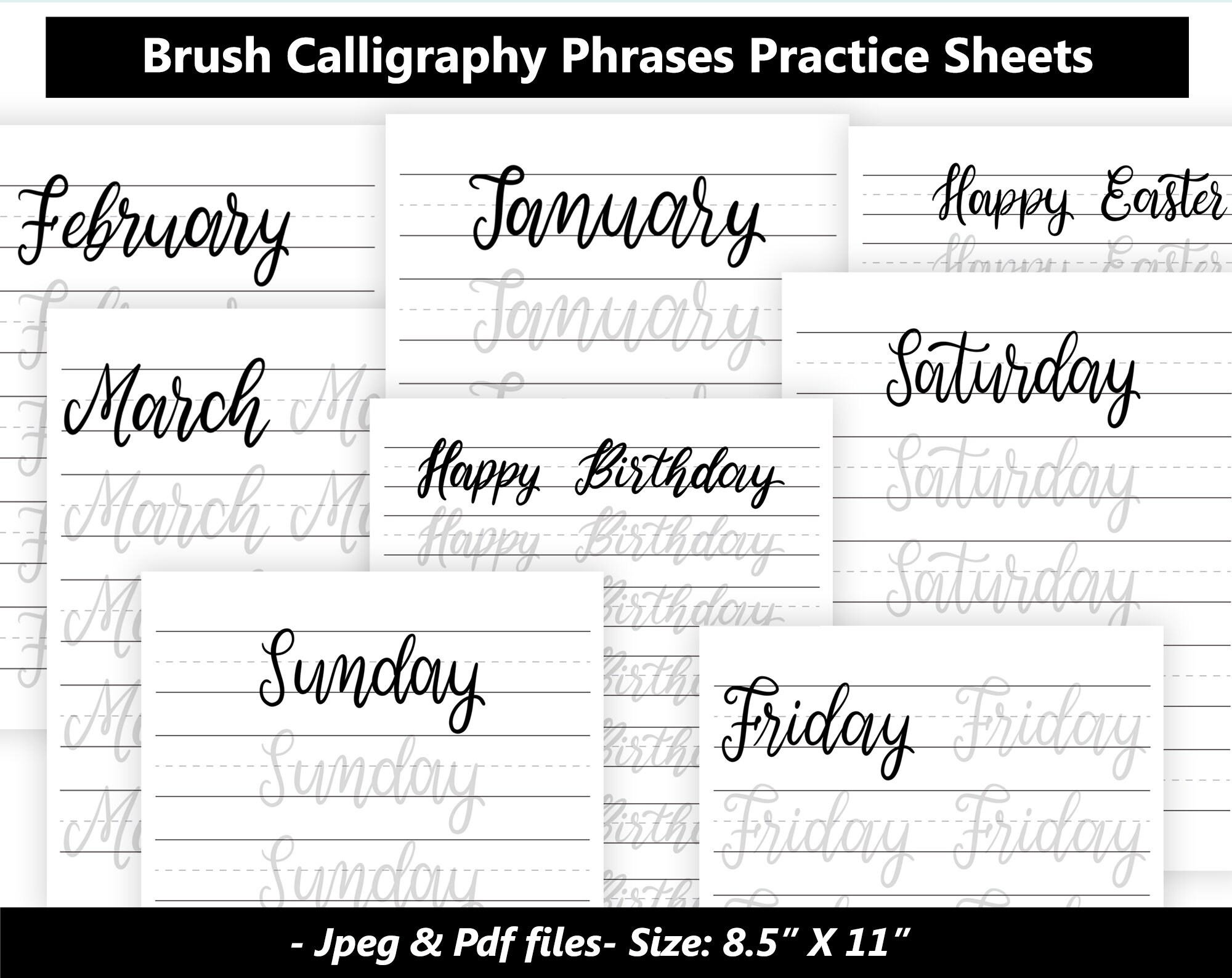 Calligraphy and Handwriting Worksheets Bundle, Hand Lettering Practice ...