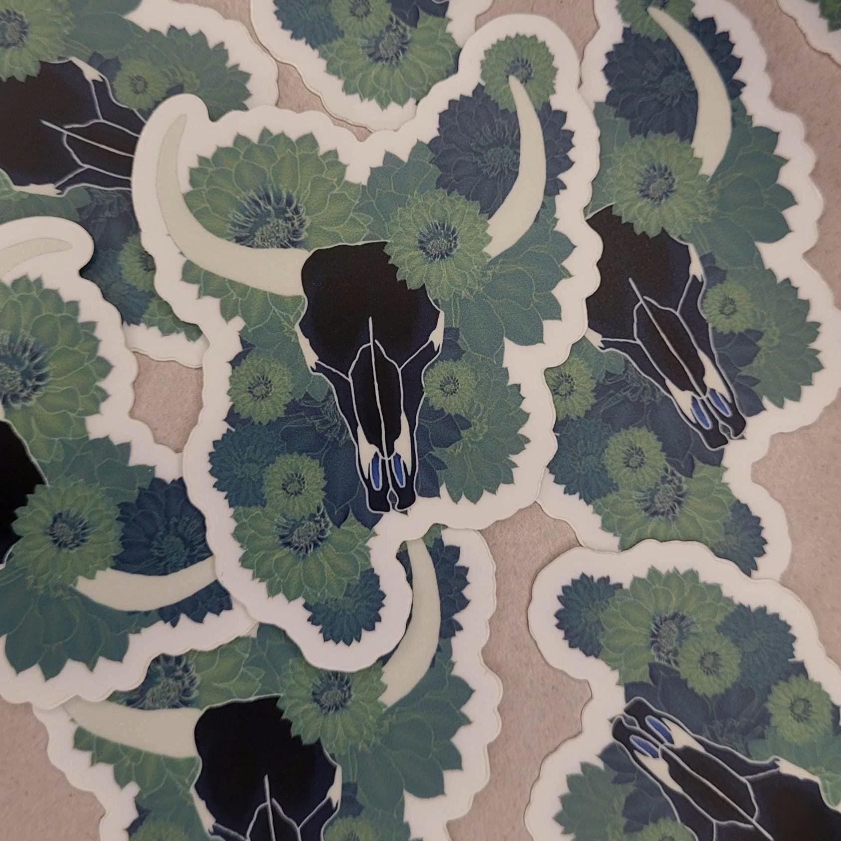 Green Bull Skull Sticker| Bull Skull | Green Black White | Illustrated ...