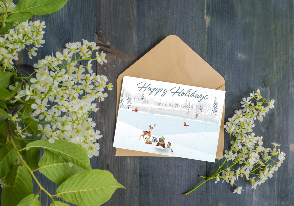 Charming Woodland Creatures Winter Greeting Card - Happy Holidays ...