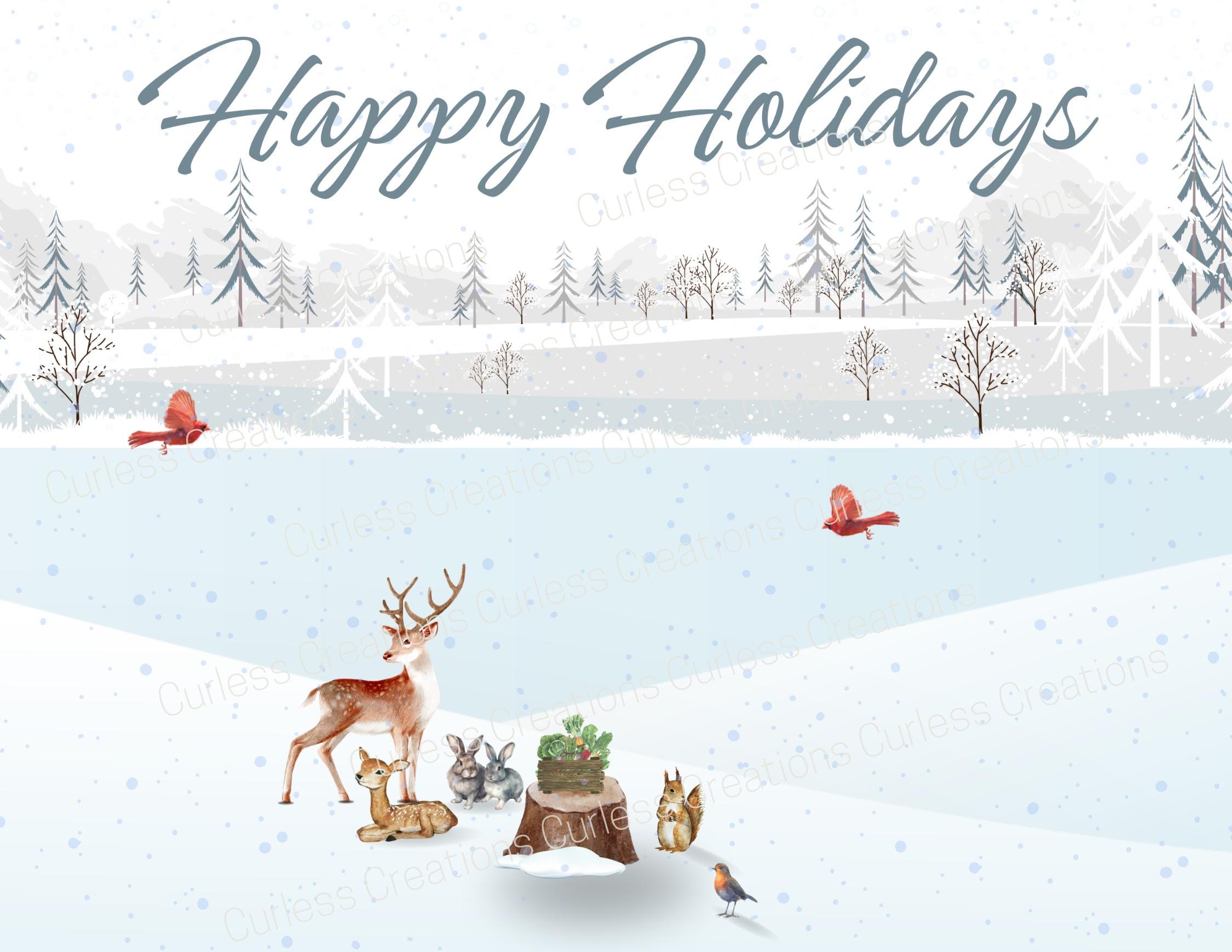 Charming Woodland Creatures Winter Greeting Card - Happy Holidays ...
