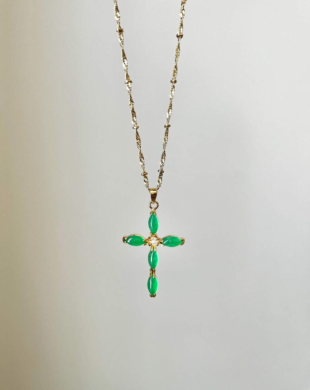 Jade Cross Necklace. Gold Cross Necklace, Green Gemstone Necklace, Jade ...