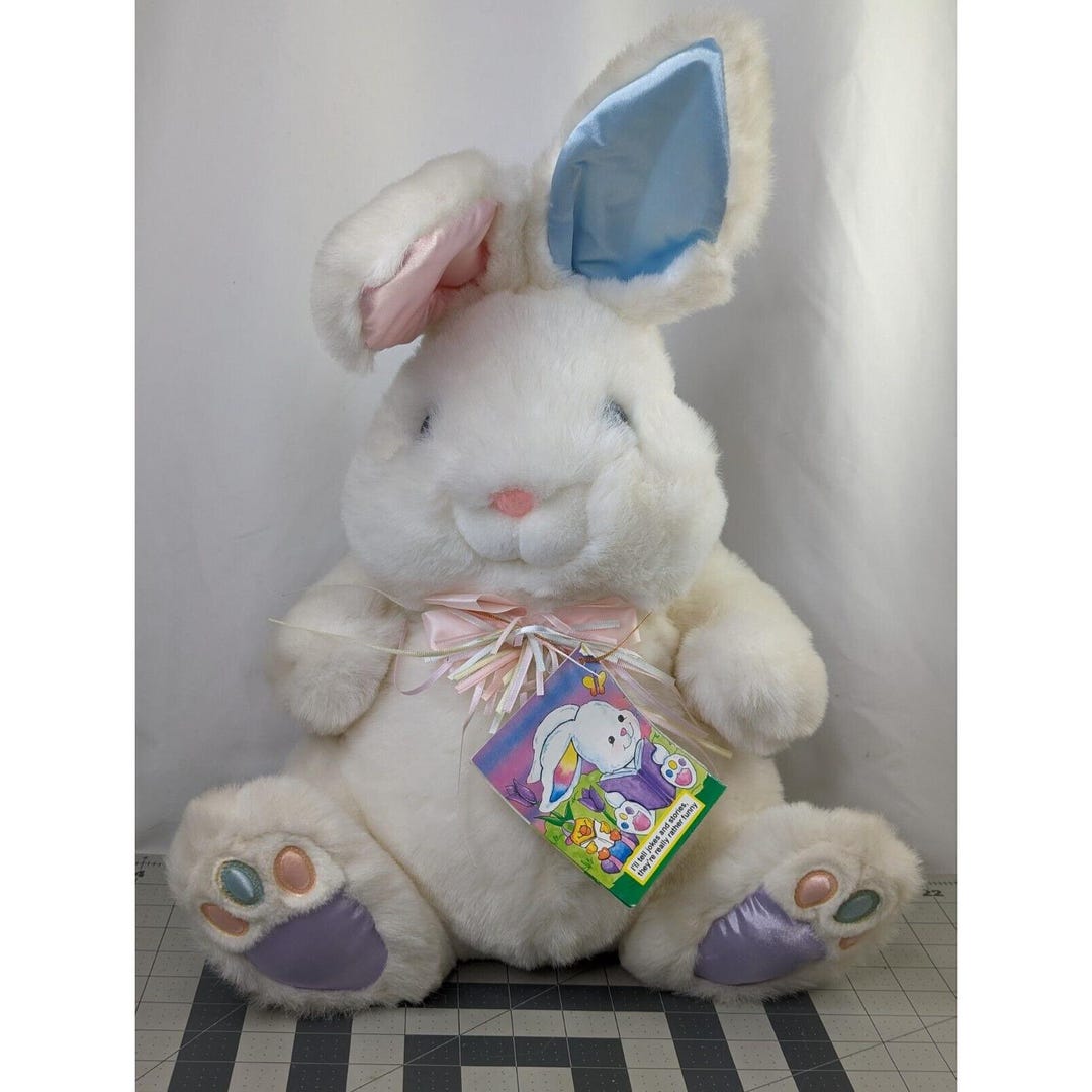 White Rabbit Plush Pastel Satin Ears Paws 19 Inch Tb Trading Co Stuffed ...