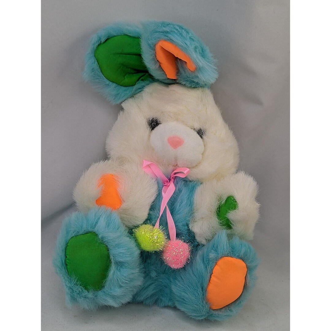 White Teal Rabbit Plush Bunny 12 Inch Dandee Intl Nylon Ears Stuffed ...