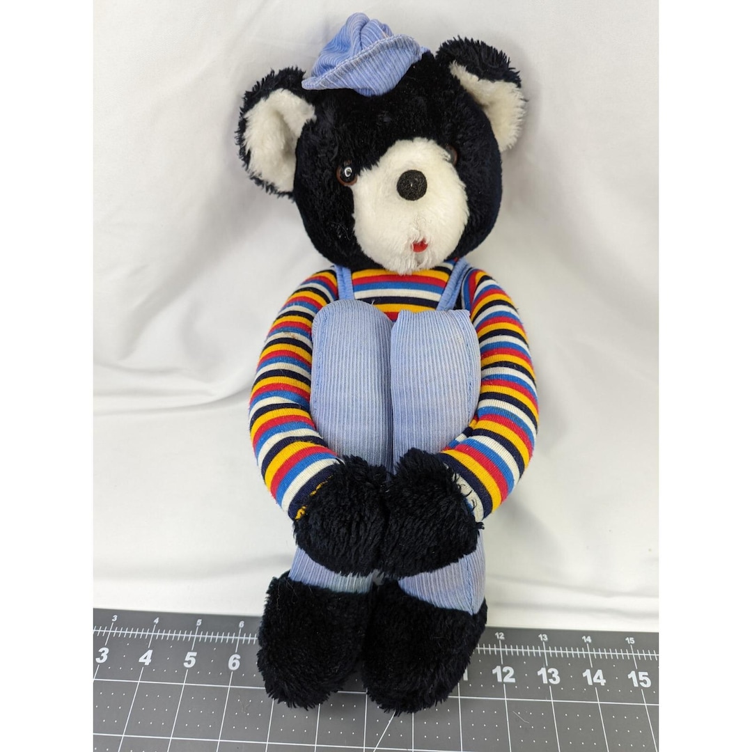 Knee Hugger Black Bear Plush 24 Inch Blue Corduroy Stuffed Animal Toy ...