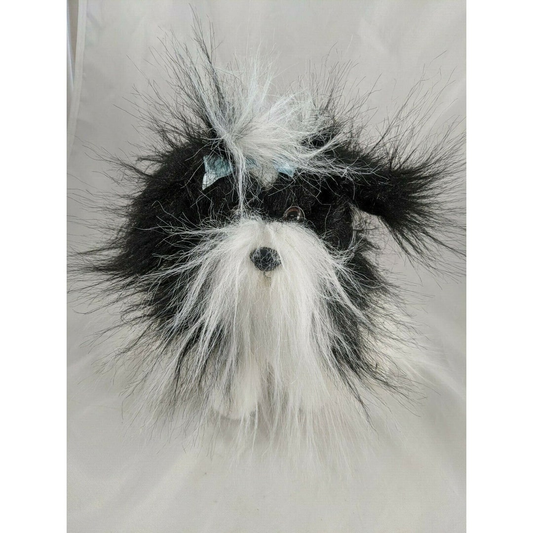Animal Alley Black White Fluffy Dog Plush 8" Tall 2000 Stuffed Animal ...
